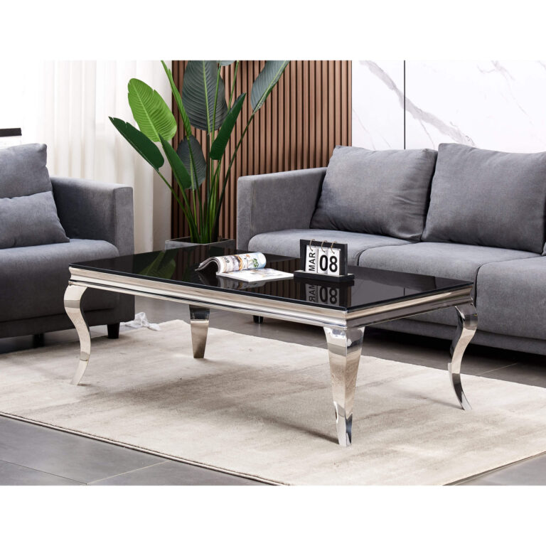 Atlanta Coffee Table Black Glass & Silver Legs – Heartlands Furniture ...