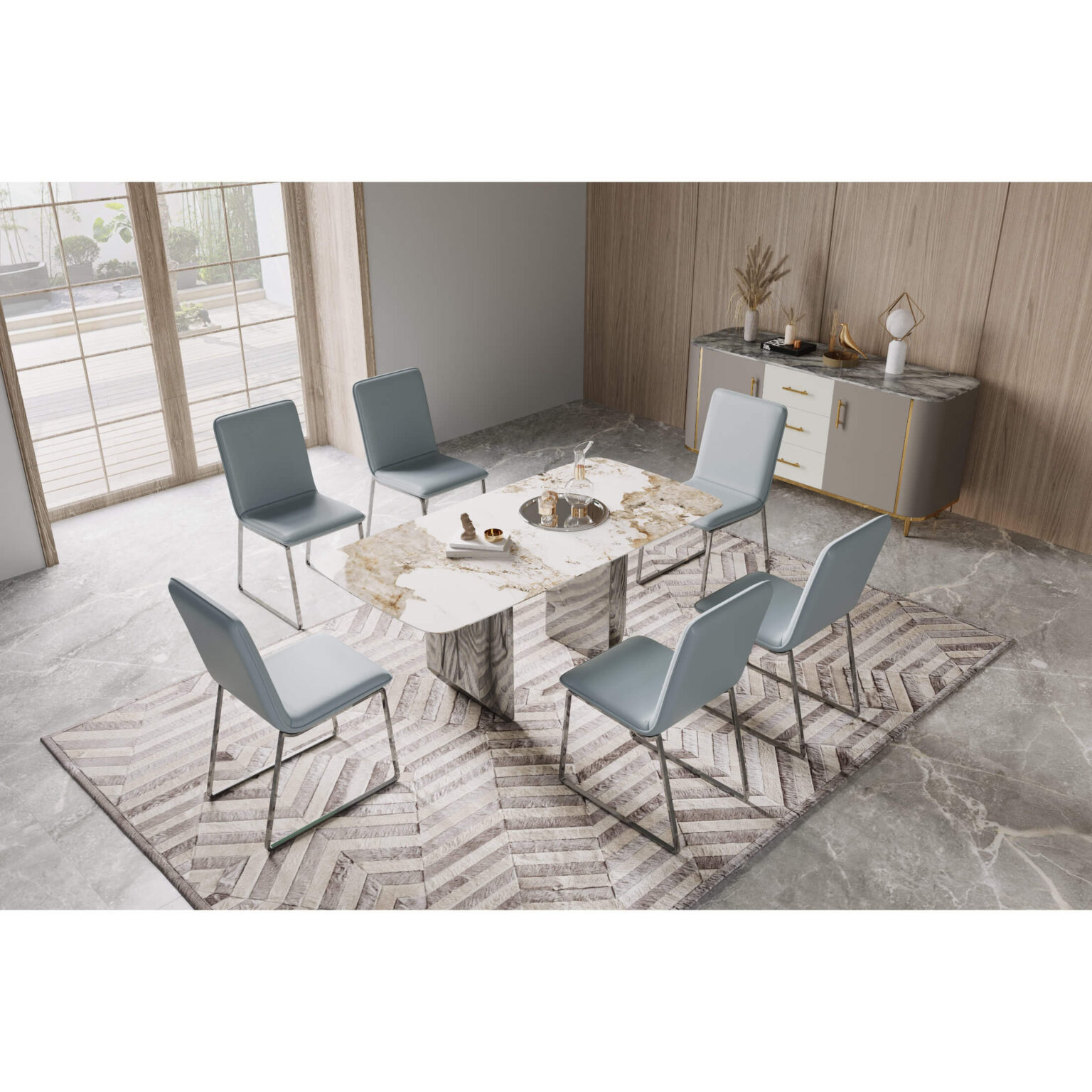 Montego Marble Dining Table with Stainless Steel Base – Heartlands ...