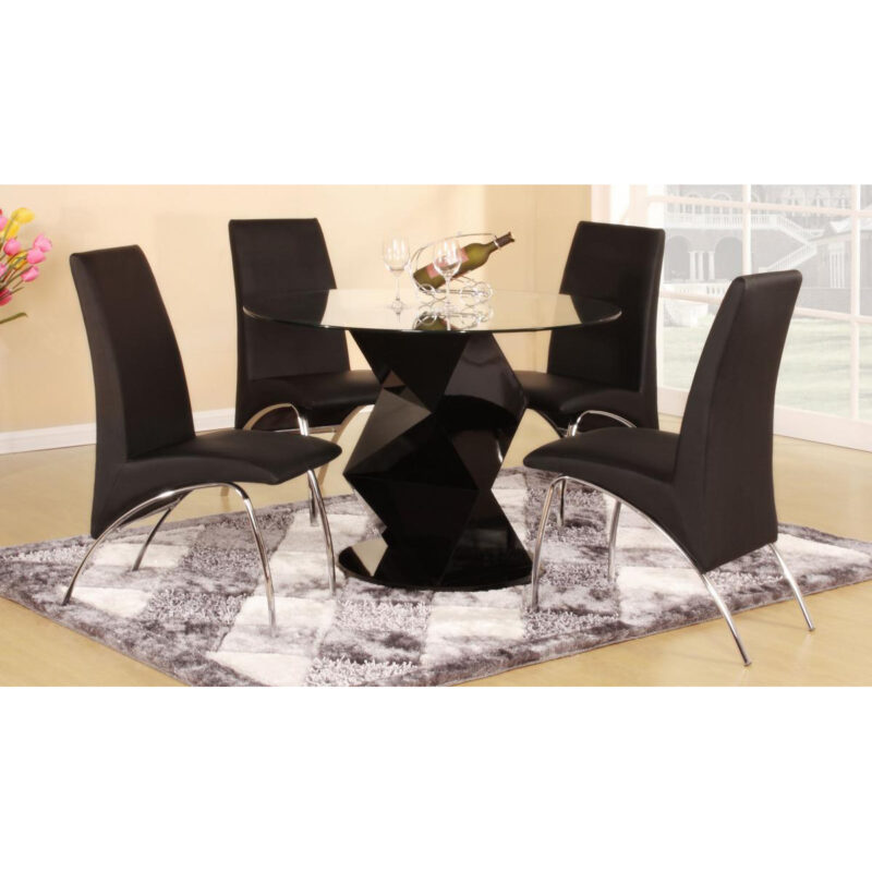 Rowley Black High Gloss Dining Set with 4 Chairs – Heartlands Furniture ...
