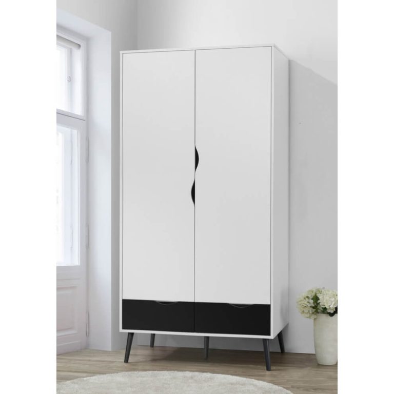Mapleton Robe 2 Door White & Black (1000123682) – Heartlands Furniture ...